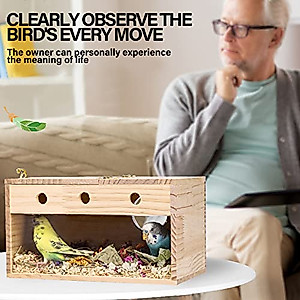 Parakeet Nesting Box Bird Breeding with Perch Wooden Bird House for Cage with Transparent Window for Small Birds Cockatiel Lovebirds(7.8Inch x 4.6Inch x 4.7Inch)