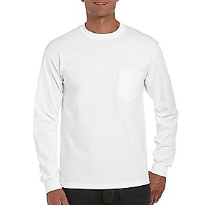 Gildan Adult Ultra Cotton® 6 oz. Long-Sleeve Pocket T-Shirt L WHITE