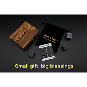 Whiskey Stones Gift Set Pack of 9 Whiskey Rocks in Engraved Wooden Gift Box, for Dad/Whisky/Bourbon Drinker, Men/Women Birthday Present, Barleo Malt°