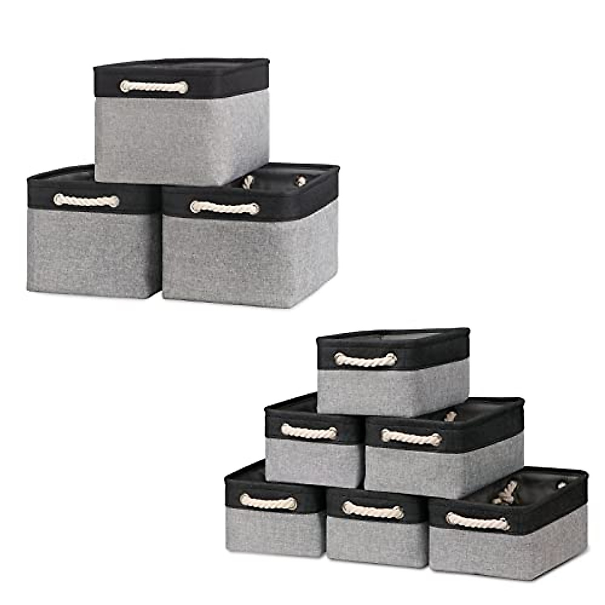 Bidtakay Baskets Set Fabric Storage Bins-Black&Grey Bundled Baskets of 3 Medium Baskets 15" X 11" X 9.5" + 6 Small Baskets 11.8" X 7.8" X 5"
