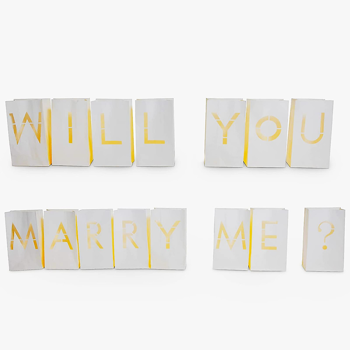 YLOLUL 35 Pcs Will You Marry Me Light up Letters Sign Set Luminary Paper Bags Wedding Proposal Decorations with LED Lights for Christmas Party Wedding Girl Boy Living Room Office