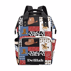 Personalized Diaper Bag Backpack Tote,Cowboy Red Blue Quilt,Custom Diaper Bags for Shower Gift
