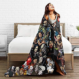 JAPYZEY Horror Scared Movie Characters Blanket Flannel Fleece Throw Anime Blanket Plush Lightweight Halloween Decoration Luxury Warm Microfiber Blanket for Bed/Sofa/Camping 60"x50"