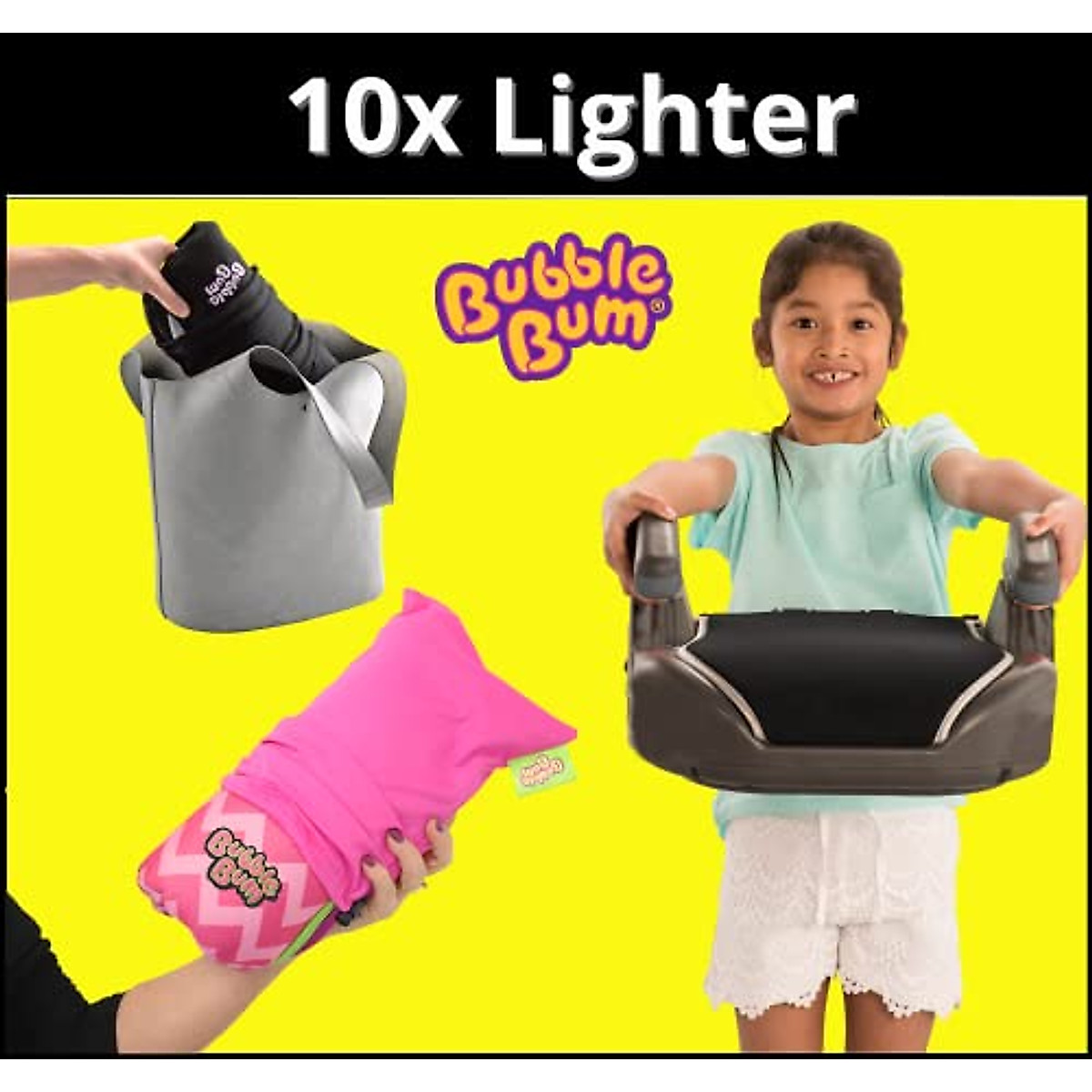 Bubble Bum Inflatable Booster Seat for Car, Travel Car Seat for Kids 40-100 lbs - Portable Booster Seats for Car - Backless, Foldable & Narrow Slim Fit - Perfect for 4-11yrs Old