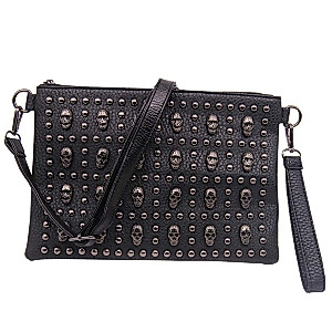 Women Rivets Skull Clutch Purses small Shoulder Bag Party Wristlet Handbag Bag Evening Long Purse