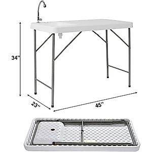 Camping Sink,Fish Cleaning Table with Sink,Outdoor Portable Folding Fish Cleaning Station, Washing Picnic Camping Kitchen Table Fish Fillet Hunting Table