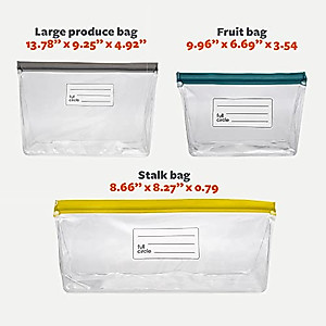 Full Circle Ziptuck Reusable Produce Bags - Set of 3 BPA-Free Food Storage Bags Includes Fruit Bag, Stalks Bag and Large Veggie Bag - Leakproof Ziplock Seal Food Saver Bags