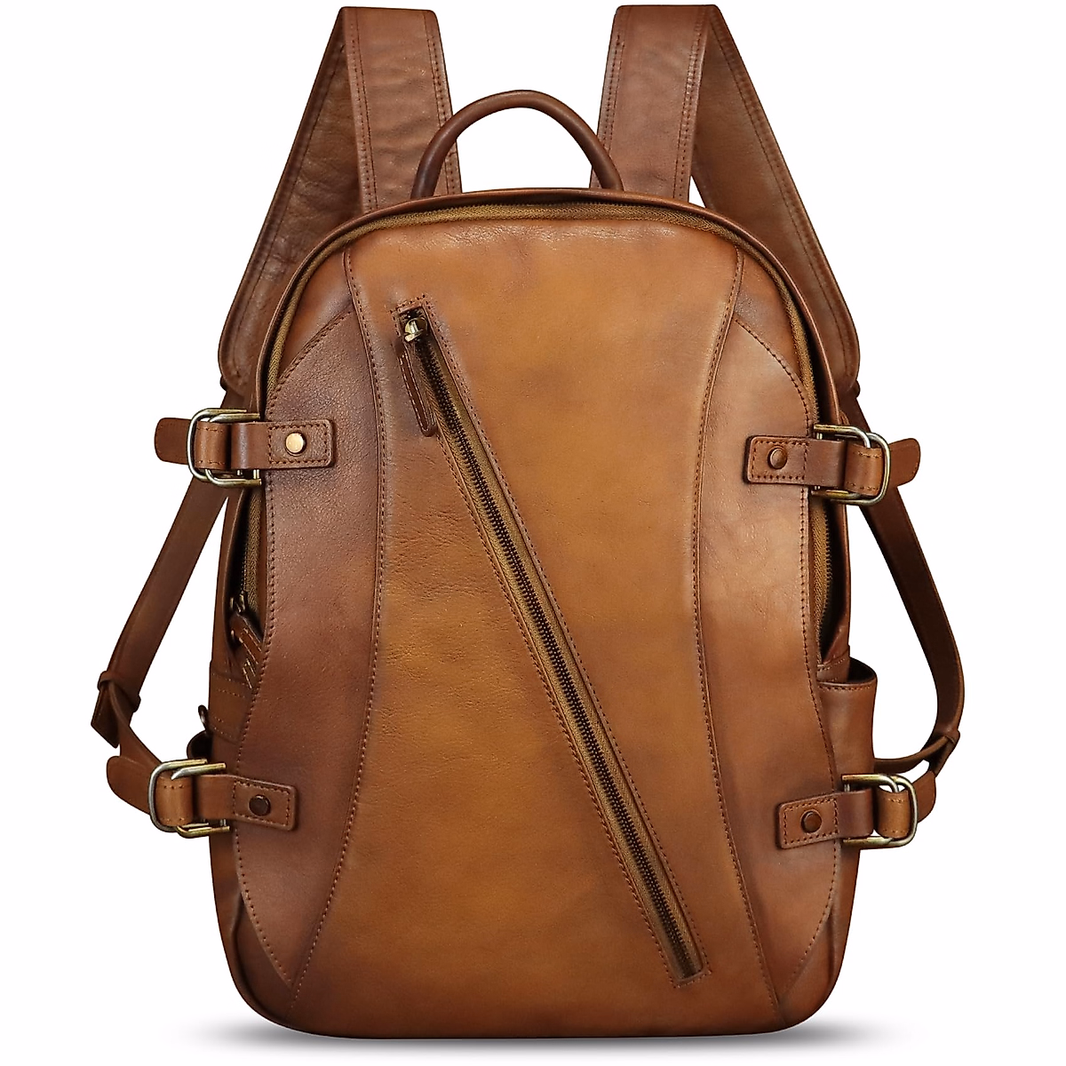 IVTG Genuine Leather Backpacks for Men Vintage Handmade High Capacity Leather Rucksack Casual Daypack Retro Knapsacks (Brown)
