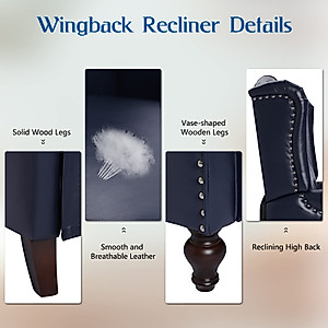 Consofa Wingback Recliner Chair with Massage and Heat - Tufted PU Leather Push Back Arm Chair for Living Room - Vintage Recliner Chair with Remote Control, Padded Cushion, Backrest, Wooden Legs