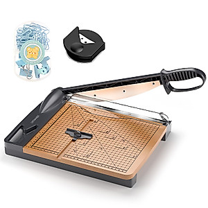 12'' Wood Guillotine Paper Cutter, Heavy Duty Wood Base Paper Trimmer with 32 Sheets Capacity Paper Cutting Board for Classroom, Crafting, Cardstock, Art Projects