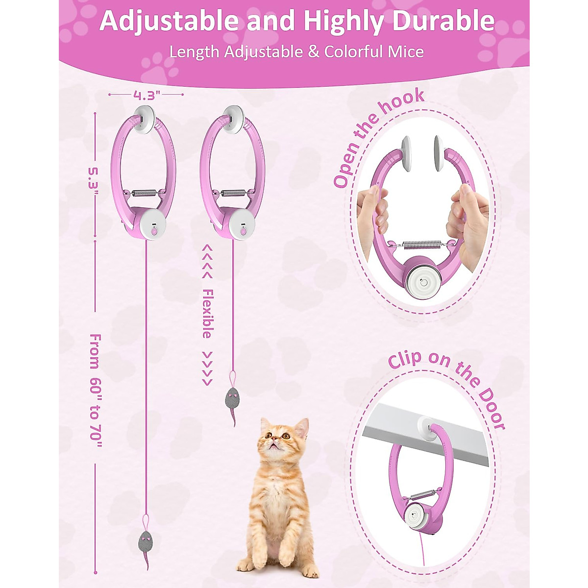 Cat Toys, Hanging Automatic Interactive Cat Toy, Colorful Bouncing Mice, Extra Long Elastic Rope, Motion Activated Rechargeable Cat Feathers Toys, Interactive Cat Toys for Indoor Cats/Kittens
