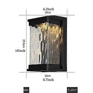 ACLBLK LED Black Outdoor Wall Lantern with Water Glass IP54 Waterproof Exterior Wall Light 18W 3000K Farmhouse Modern Outside Front Porch Light Wall Sconce for Garage Porch Doorway Garden Entryway