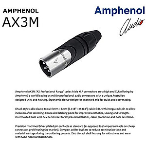 WORLDS BEST CABLES 2 Units - 2 Foot - Canare L-4E6S, Star Quad Balanced Male to Female Microphone Cables with Amphenol AX3M & AX3F Silver XLR Connectors - Custom Made