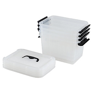 Knifefish 4 Packs Plastic Stackable Storage Container Bin with Lid and Latch, Plastic Latching Box with Handle, 5 L