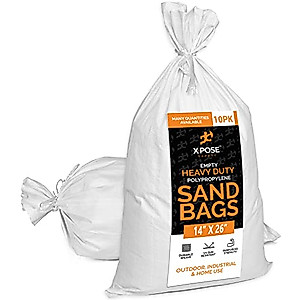 Empty Sand Bags, with Ties – White 14" x 26" Heavy Duty Woven Polypropylene, UV Sun Protection, Dust, Water and Oil Resistant - Home and Industrial - Floods, Photography and More (Bundle of 10)