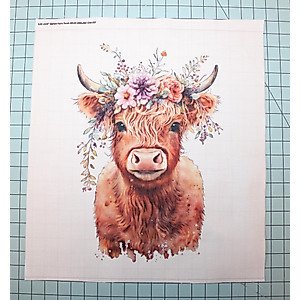 Fabric Panel 8"x8" Spring Highland Cow 100% Cotton Quilting Panel Square AM134
