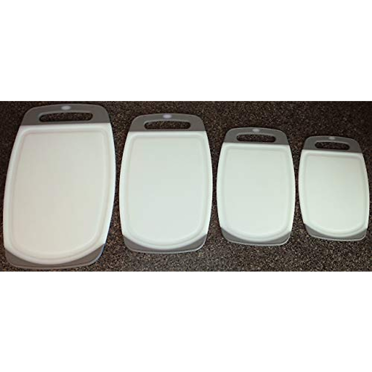 Clean Cut Cutting Board Set - 4 Piece Non-Slip Poly Plastic Kitchen Chopping Boards - Gray & White