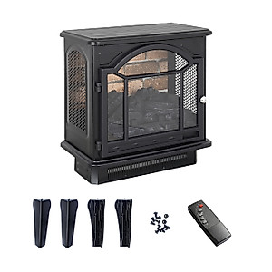 Electric Fireplace Infrared Heater with Remote Control 3D Electric Heater Fireplace 18" Electric Fireplace Stove Adjustable Brightness and Heating, 1500W Electric Fireplace Freestanding, Black