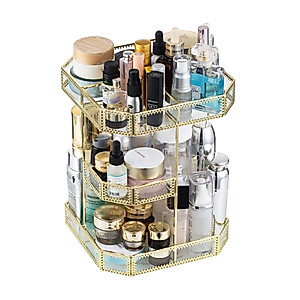 Senjie Makeup Organizer 360 Degree Rotating Countertop Cosmetics Storage Display for Lipsticks Perfumes Skincare Large Capacity,Gold