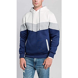 Wielsscca Mens Hoodies Pullover Color Block Fleece Sweatshirt Tops with Pocket White L