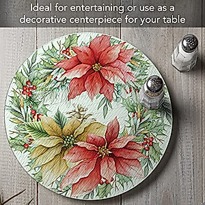 CounterArt Glad Tidings 4mm Heat Tolerant Tempered Glass Lazy Susan Turntable 13" Diameter Cake Plate Condiment Caddy Pizza Server