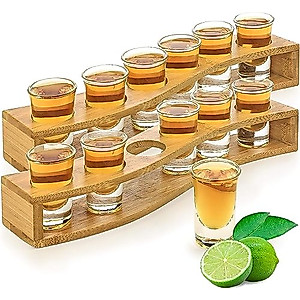 LINALL Shot Glasses 12pcs Shot Glass Set 1oz/30ml Shot Glass Holder Heavy Base for Whisky Tequila 12 Shot Glass Serving Tray (12pcs)