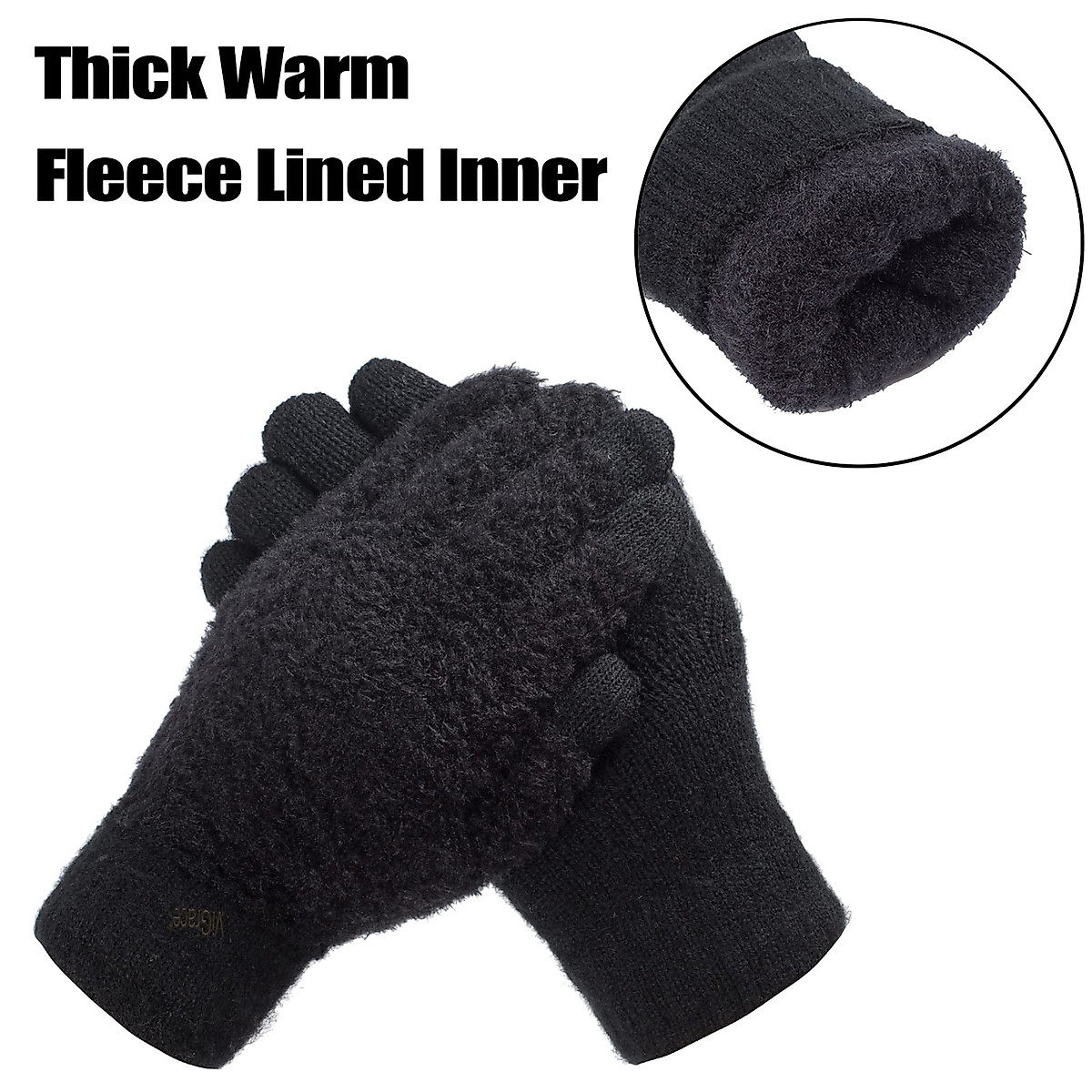 ViGrace Women's Winter Warm Touch Screen Gloves Cable Knit Wool Fleece Lined Touchscreen Texting Mittens for Women