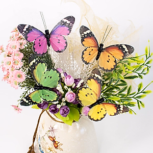 Berfutall- Feather Butterfly Decorations Set of 12 with Wire Butterflies for Crafts Decorative Monarch Butterfly 4.7×2.7in Home Garden Decoration