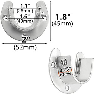 2Pcs 1" (25mm) Closet Rod Bracket with Screws, Stainless Steel U-Shaped Closet Rod End Support Flange Rod Holder, Silver
