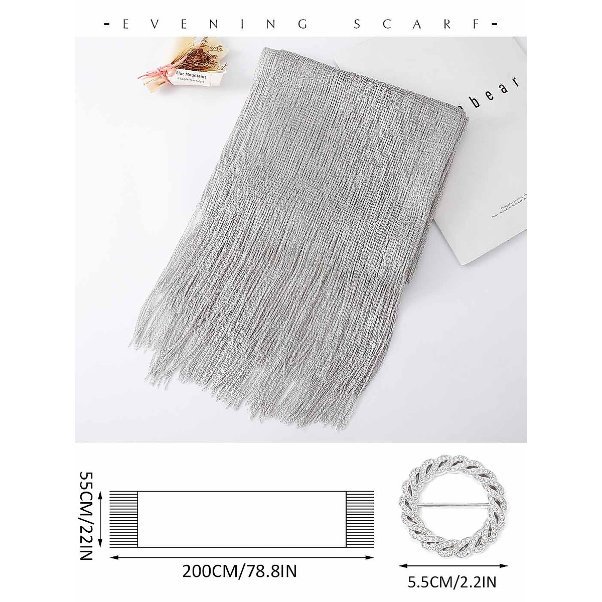 EASEDAILY Women's Shawls and Wraps for Evening Dresses Sparkling Wedding Scarf Fringe Bridal Capelet for Bride and Bridesmaid