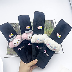 Akutoer Kawaii Car Seat Belt Strap Cover, Cute 2 Pieces Set Anime Seat Strap Neck Protector Car Decorations for Women