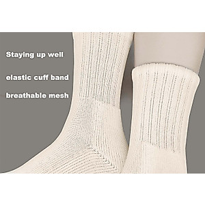 Ait fish Women's Thick Cotton Crew Socks Full Cushioned Athletic Calf Socks for Hiking Work Casual, Ivory