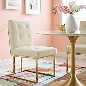 Modway Privy Performance Velvet Gold Stainless Steel Dining Chair in Gold Ivory