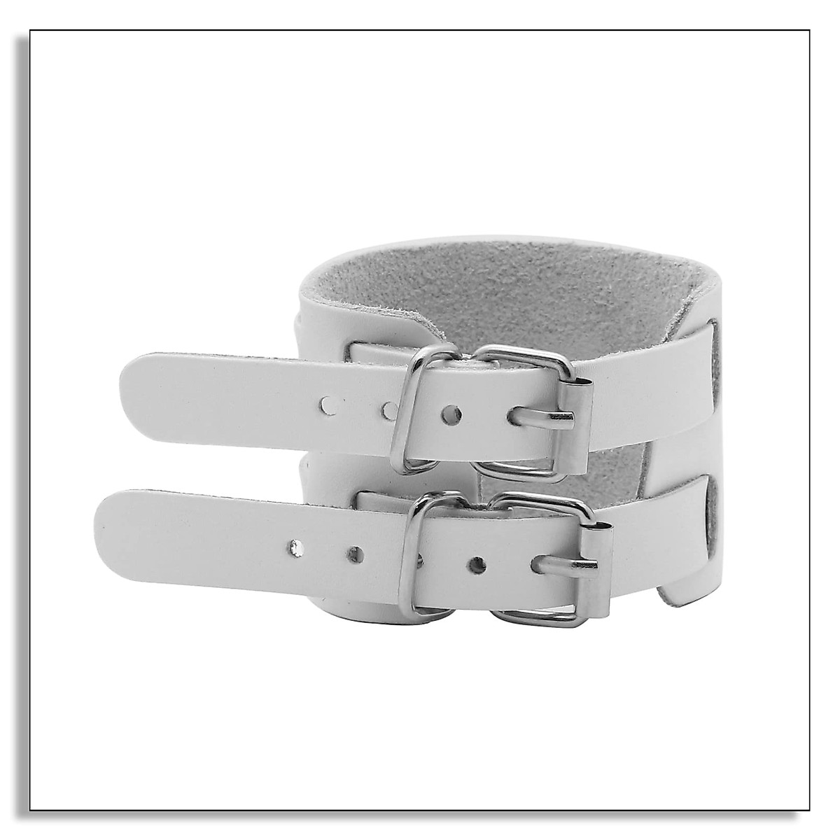 Heavstjer Punk Rock Belt Buckle Wristband Wide Leather Bracelet Arm Cuff Bracelet (White)