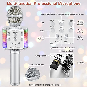 Verkstar Karaoke Microphone, 5-in-1 Wireless Bluetooth Karaoke Mic for Adults Kids, Handheld Mics Speaker with LED Lights,Christmas Birthday Gifts for All Ages
