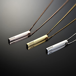 MYKA – Personalized 4-Sided Vertical 3D Bar Necklace Pendant – Custom Made Engraved Text - Jewelry for Gift for Mom, Her – Gift for Mother’s Day, Christmas, Birthday