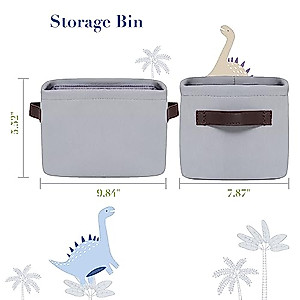 MY LITTLE ZONE Dinosaur Storage Cube - Canvas Nursery Storage Bins for Toddlers, Kids and Children (Blue Grey) 2 Pack