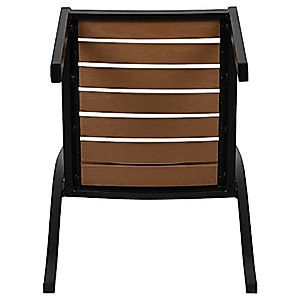 Flash Furniture Lark Outdoor Stackable Side Chair with Faux Teak Poly Slats