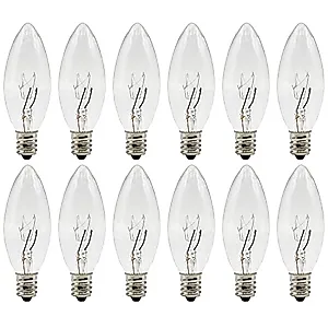 Creative Hobbies® Replacement Light Bulbs for Electric Candle Lamps, Window Candles, & Chandeliers - 7 Watt Candelabra (E12), Clear, Steady Burning, 120v 7w Bulb - Pack of 12