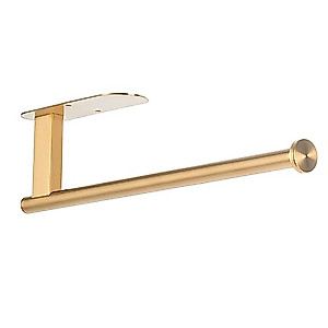 Honmein Paper Towel Holder, Upgrade SUS304 Stainless Steel Paper Towel Holder Under Cabinet, Bend-Resistant, Self-Adhesive or Drill mounting (Gold)
