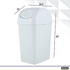 Superio Swing Top Trash Can, Waste Bin for Home, Kitchen, Office, Bedroom, Bathroom, Ideal for Large or Small Spaces - White (3 Pack- 4.5 Gal, 9 Gal, 13 Gal)