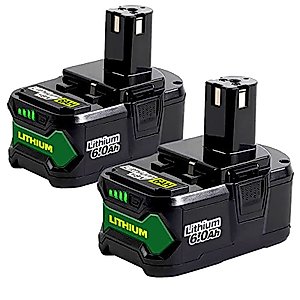 PDstation 2 Pack P108 6.0ah Li-ion Battery Replacement for Ryobi 18v Battery Compatible with Ryobi 18 Volt Battery P104 P108 P102 P107 P105 P109 P103 P190 P122 Cordless Tool Battery Packs