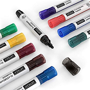 ARTEZA Glass Board Dry Erase Markers, Pack of 10 Colors, Low-Odor Ink, Erasable Mirror and Window Markers, Office Supplies for Whiteboards, School