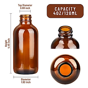 PINIWON 24 Pack 4 oz Amber Glass Bottles, 120ml Boston Round Sample Bottles with Black Poly Cone Caps, Labels, Funnels and Brush