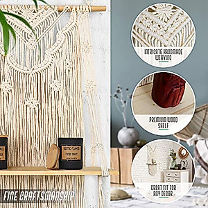 GregCo Handmade Macrame Wall Hanging Shelf - Decorative Floating Bohemian Shelf for Plants, Books and Vases - Woven and Handmade Display Shelving Unit for Homes or Office