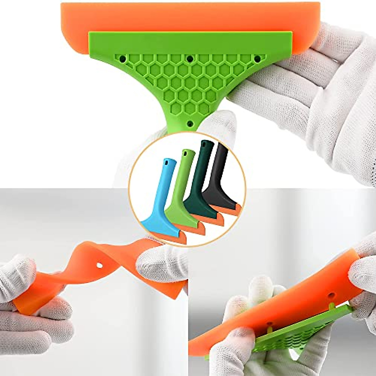 4PCS Small Silicone Squeegee, Squeegee for Car Windows Shower Glass Door Mirrors Car Windshield, Auto Water Blade Squeegee Window Tint Squeegee, Flexible Squeegee with No-Slip Handle