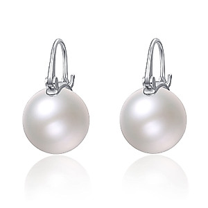 925 Sterling Silver Pearl Earrings for Women Dangle Pearl Drop Earrings Huggie Gifts for Mother Her (Silver)