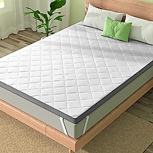 BedStory 4 Inch Memory Foam Cool Gel Mattress Topper Queen Size, Ventilated Fiber-Filled Cover Fitted Topper Soft for Relieving Pressure, Conforming Support