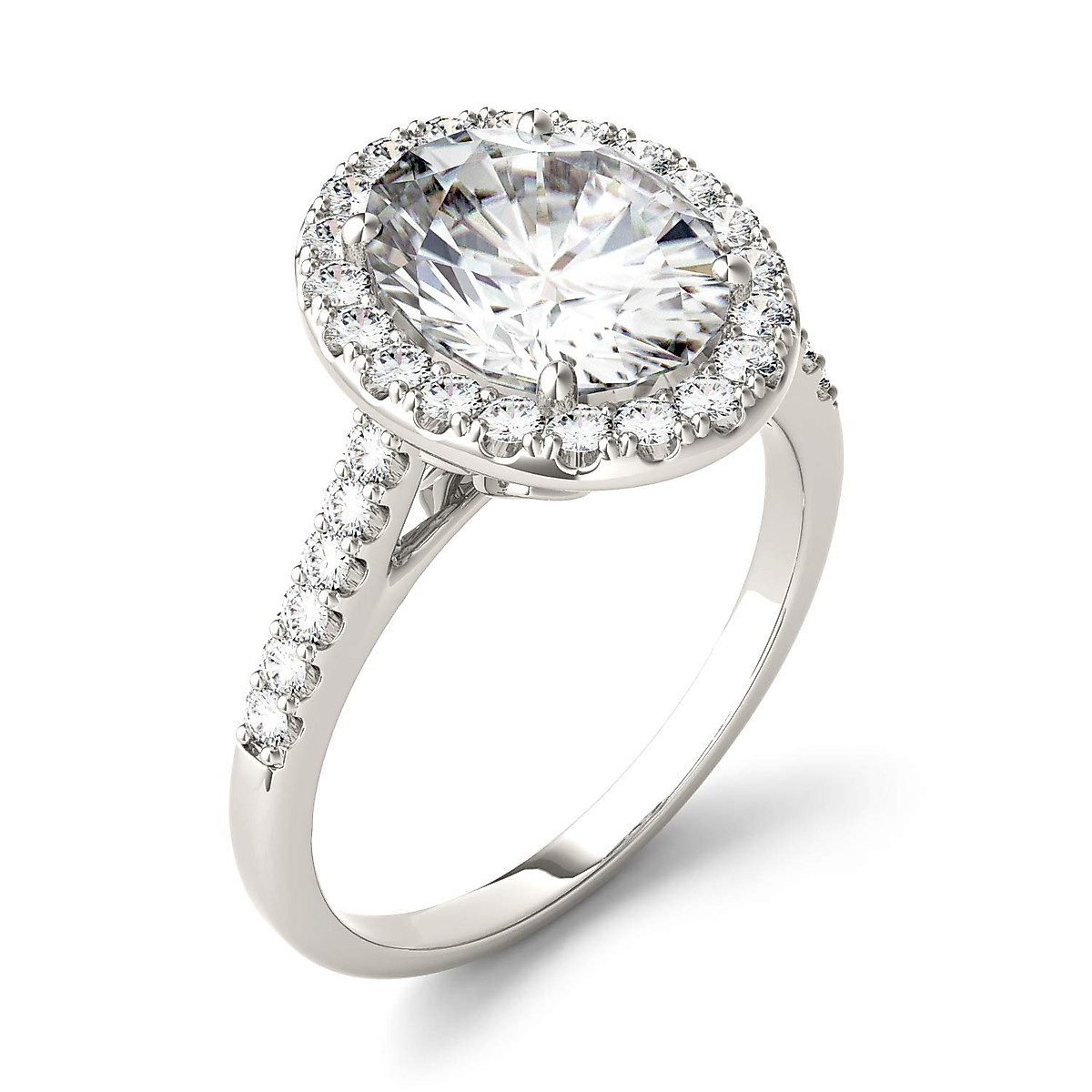 14K White Gold Moissanite by Charles & Colvard 10x8mm Oval Engagement Ring-size 7 3.48cttw DEW