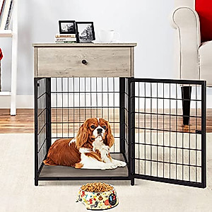 IDEALHOUSE Furniture Dog Crates, Style Wood Kennel End Table, House Indoor Use, Chew-Proof, Flip Top Storage, Casual Home Wooden Pet Crate, Crate Side Grey